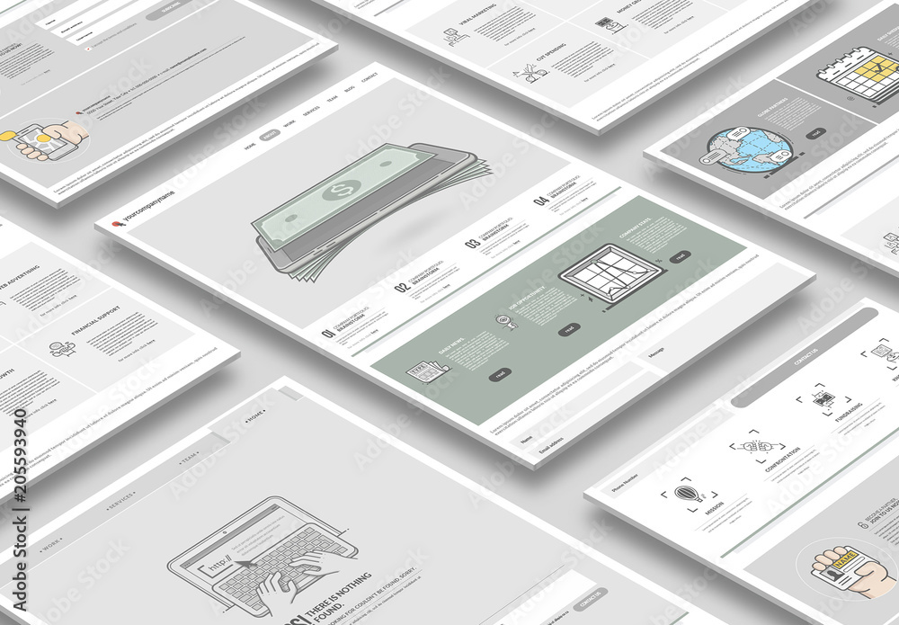 Flat Website Prototype Layout Kit Stock Template | Adobe Stock