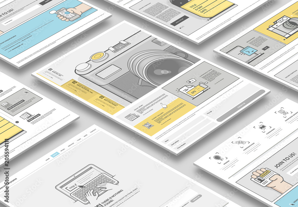 Flat Website Prototype Layout Kit Stock Template | Adobe Stock