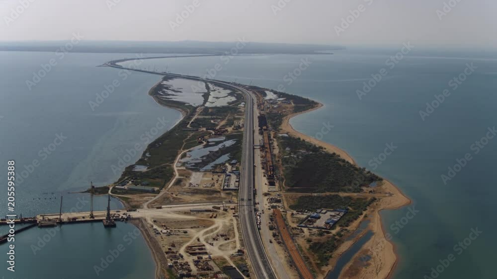 KERCH, RUSSIA, May 16, 2018: Aerial view of The Crimean Bridge, Kerch ...