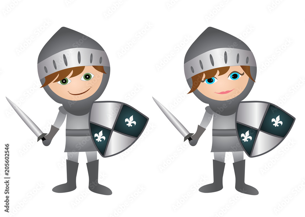 Medieval knights- boy and girl Stock Vector | Adobe Stock