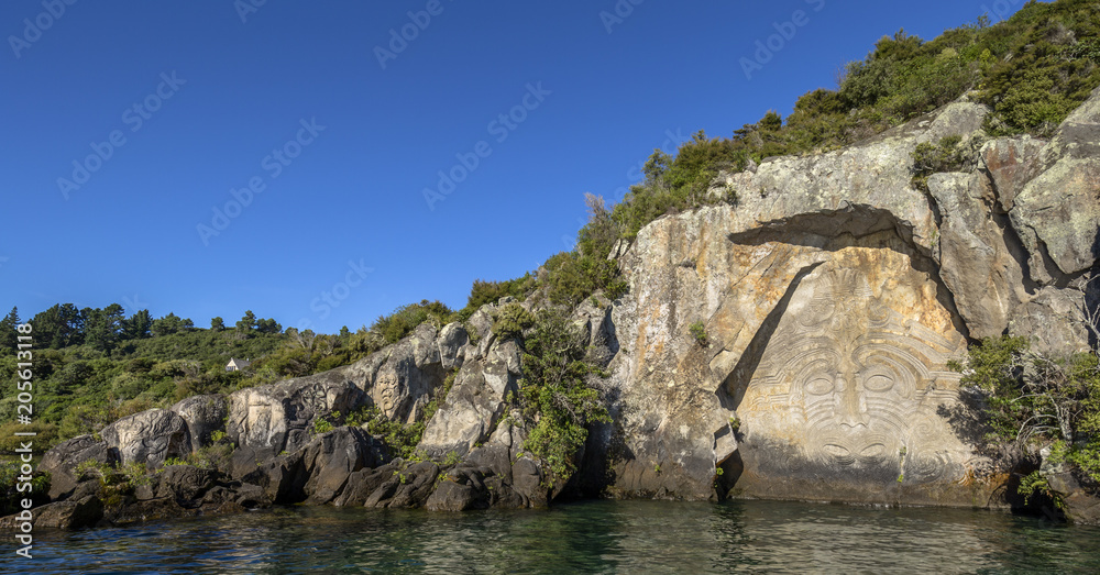 Maori Rock Carvings on Lake Taupo, New Zealand Stock Photo | Adobe Stock