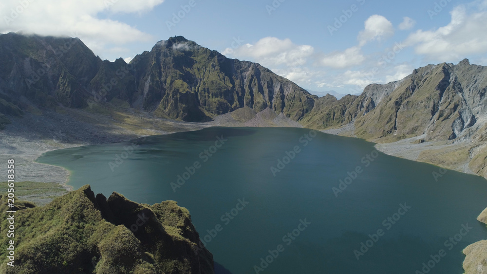 Crater lake of the volcano Pinatubo among the mountains, Philippines ...