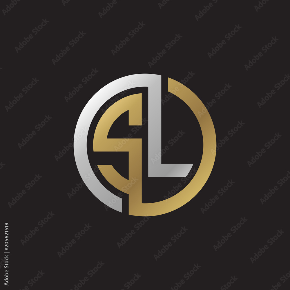 Initial letter SL, looping line, circle shape logo, silver gold color ...