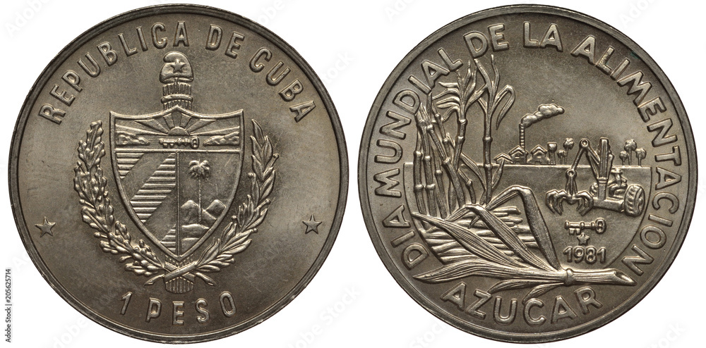 Cuba Cuban coin one peso 1981, international day of food, arms ...