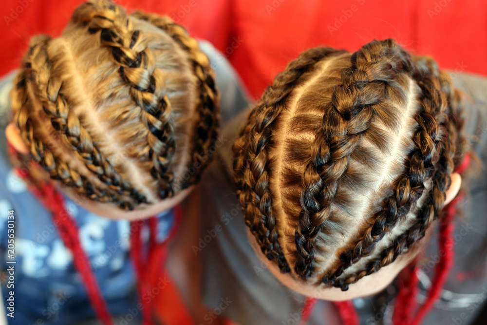 four braids, five thick plaits, a youth hairstyle with a kanekalon ...