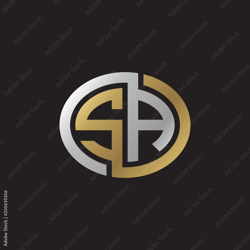 Initial letter SA, looping line, ellipse shape logo, silver gold color ...