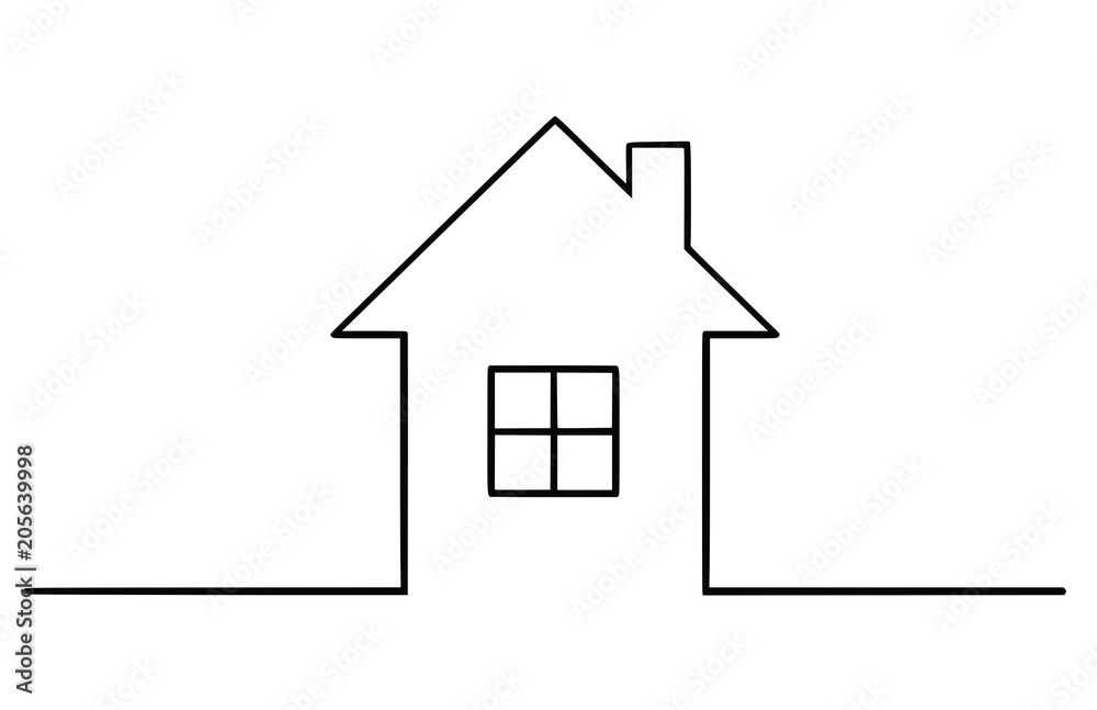 Vector artistic pen and ink drawing illustration of simple family house ...