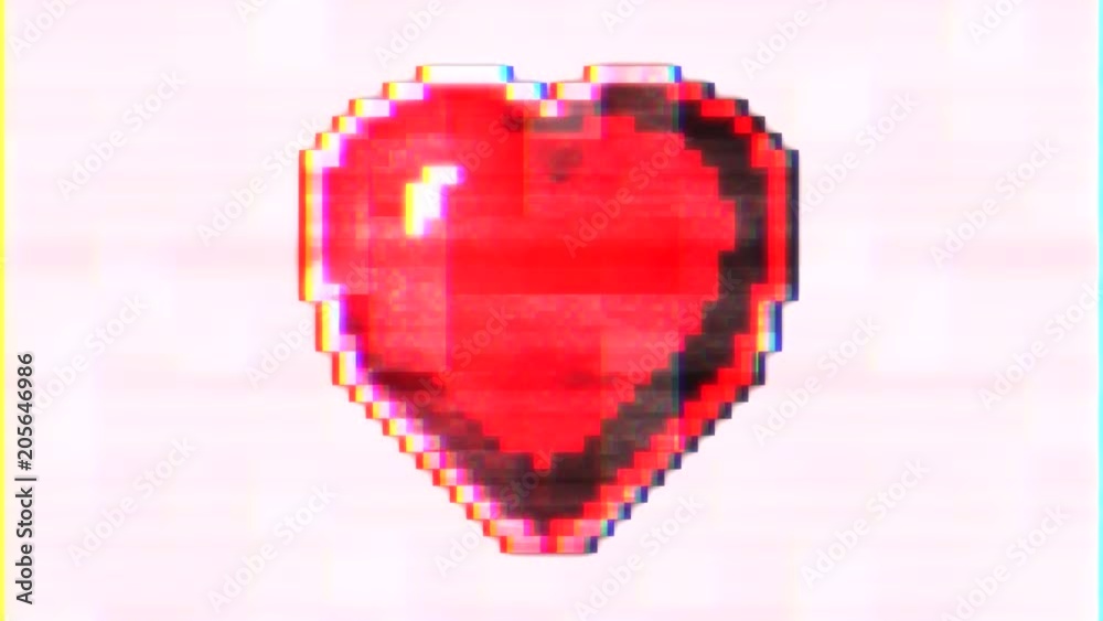 A red heart symbol made of big pixel blocks, on a white background ...
