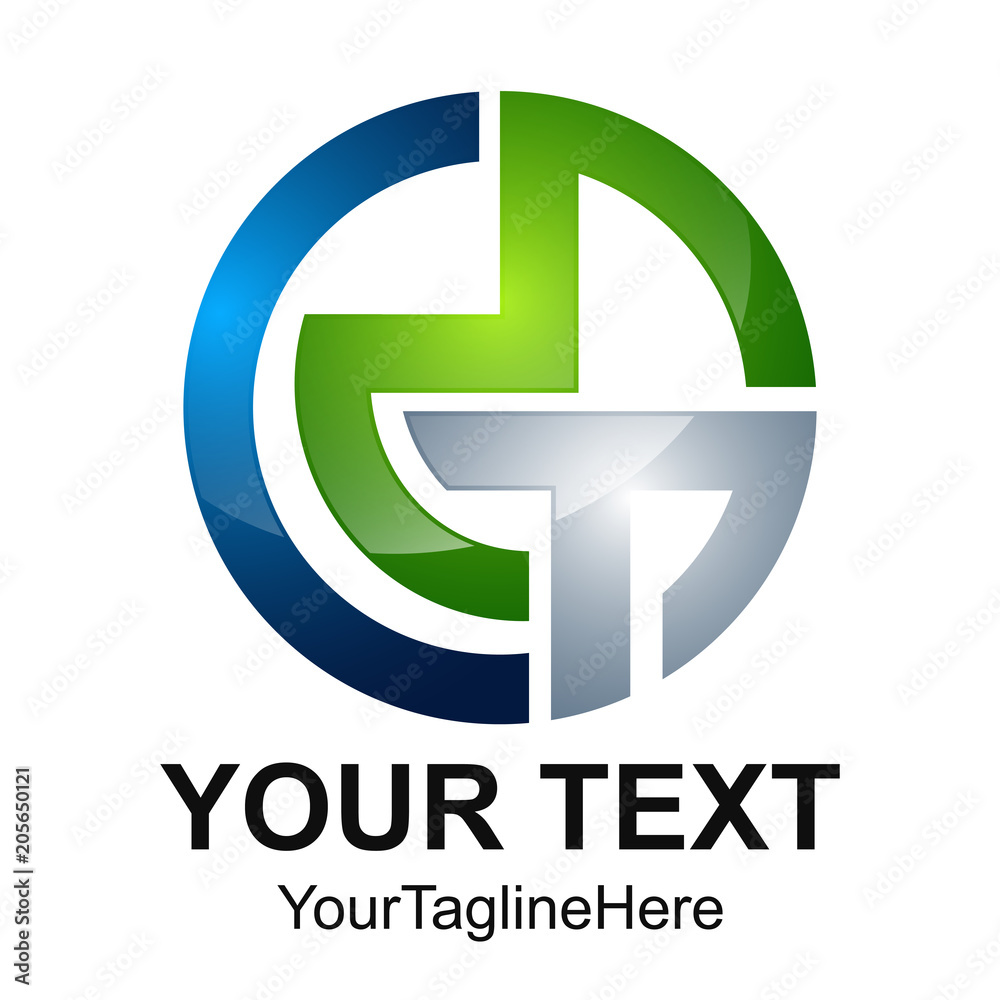 Initial letter CMT logo design template element colored silver green ...