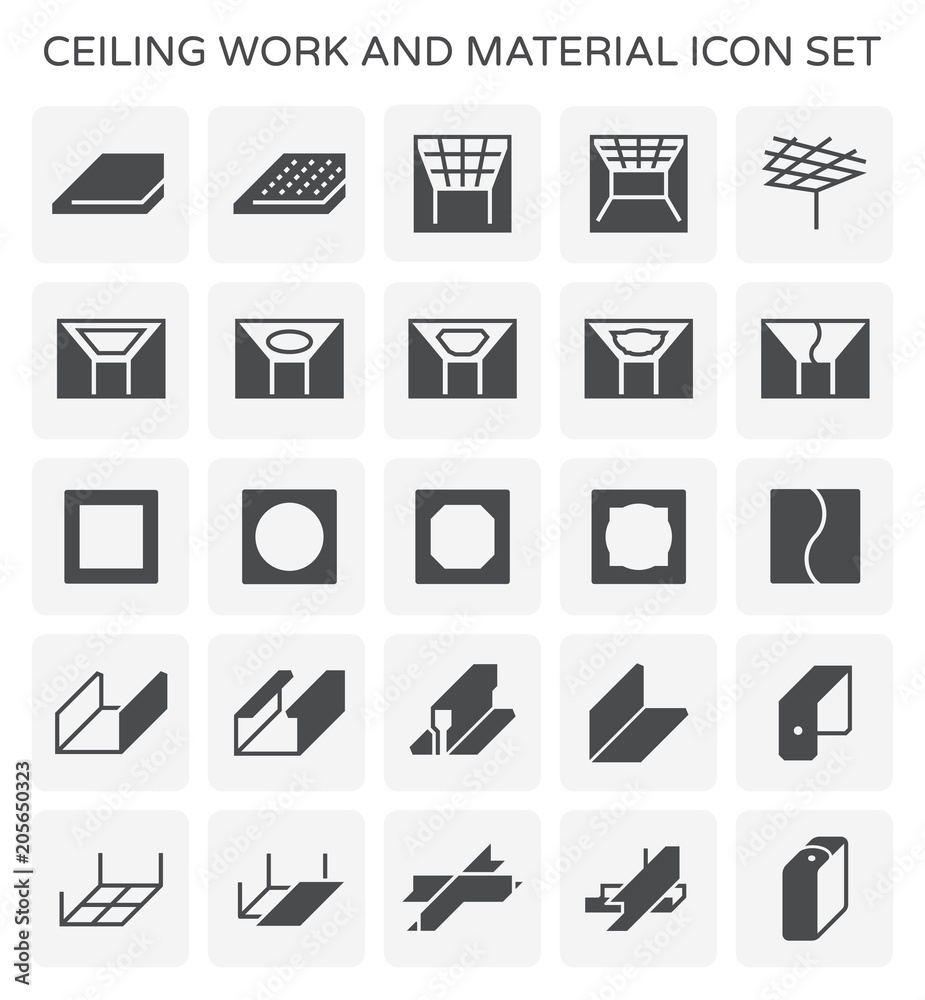 Ceiling work, material vector icon design i.e. board, plasterboard ...