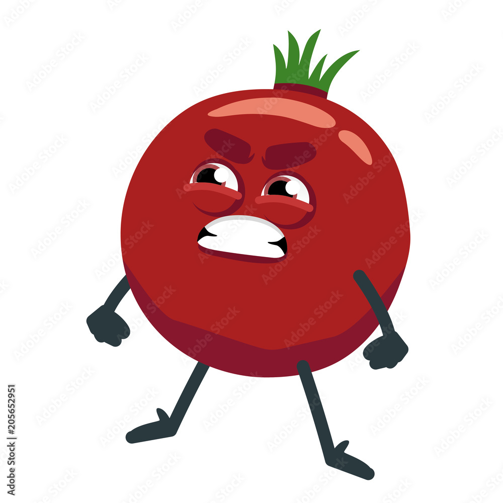Angry cartoon tomato. Isolated vegetable Stock 벡터 | Adobe Stock