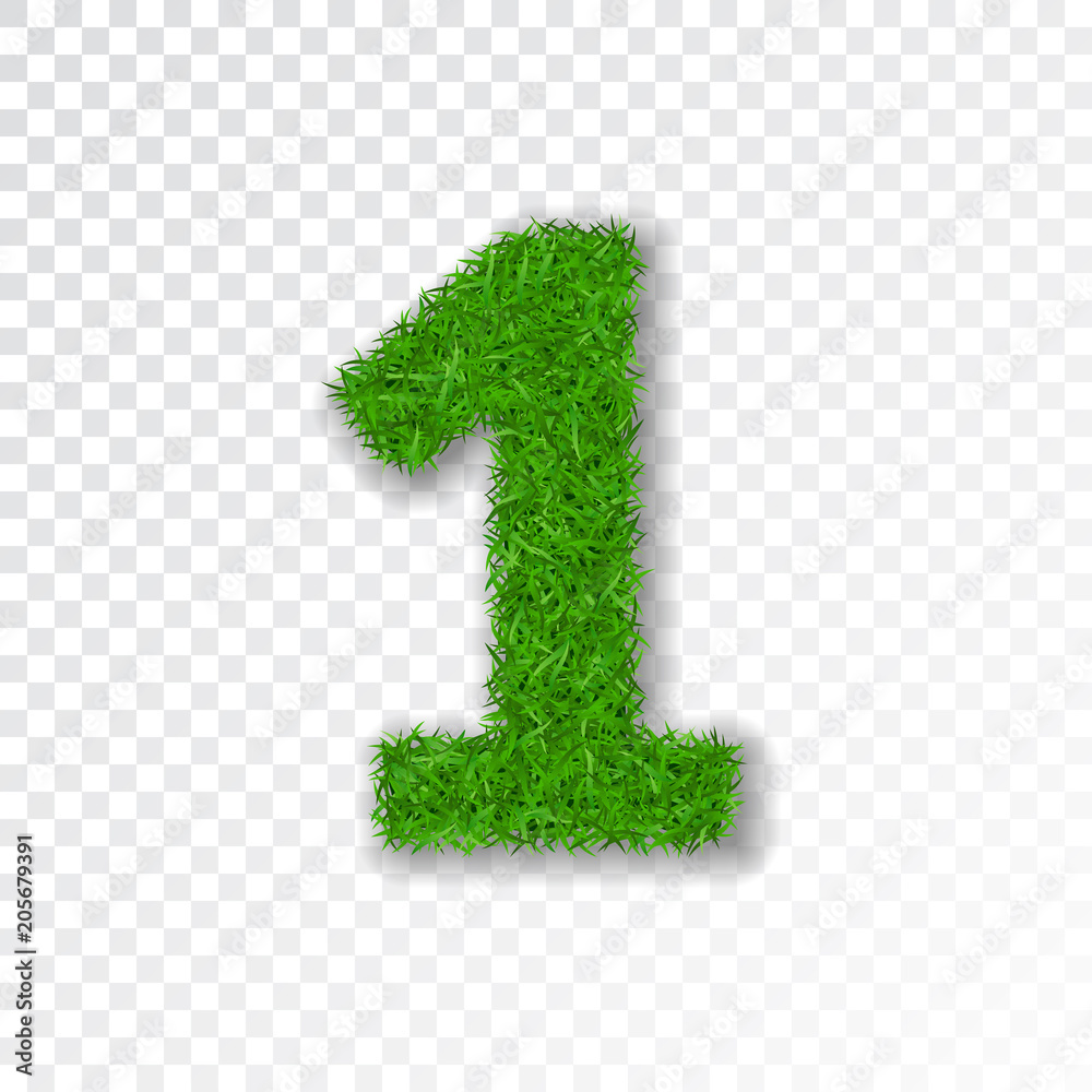 Grass number 1. Green number one, isolated on white transparent ...