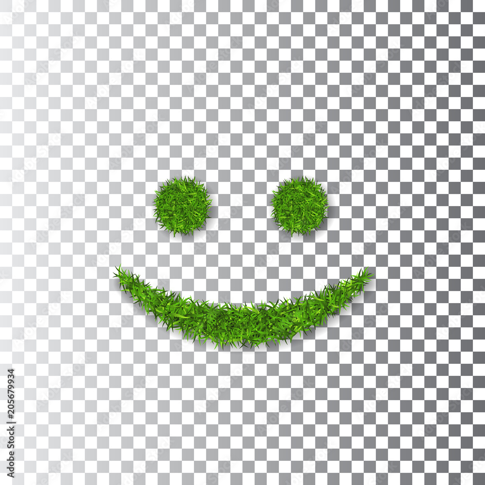 Green grass smile 3D. Smiley grassy icon Isolated white transparent ...