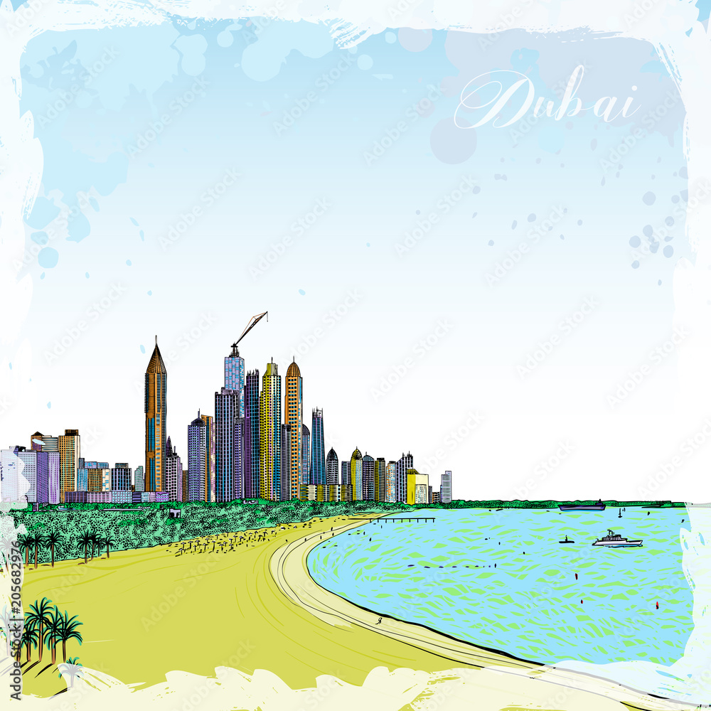 Watercolor sketch of monorail ride view from window at The Palm ...