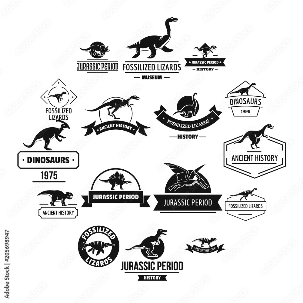Dinosaur logo icons set. Simple illustration of 16 dinosaur logo vector ...