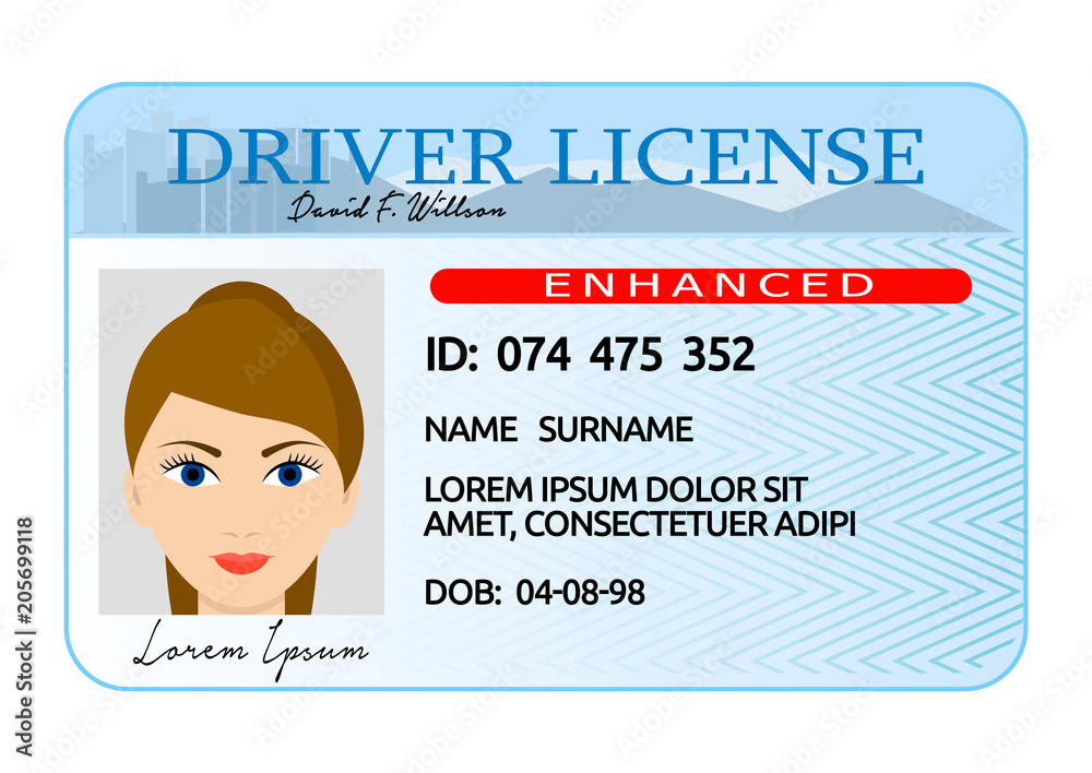 Woman driver license card. Cartoon of woman driver license vector card ...