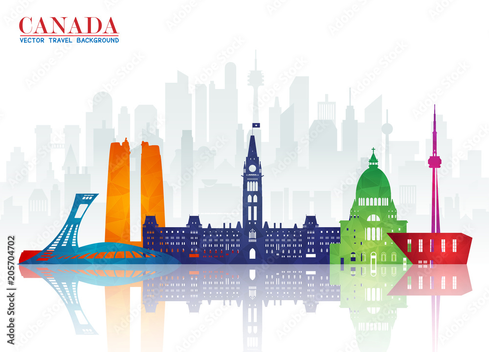 Canada Landmark Global Travel And Journey paper background. Vector ...