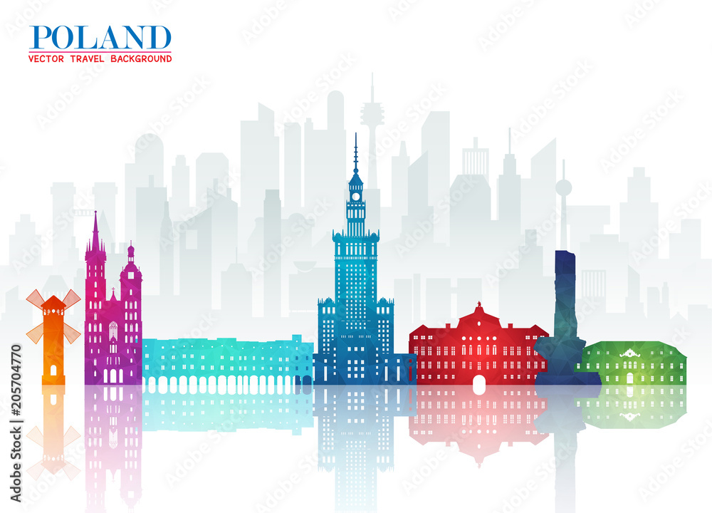Poland Landmark Global Travel And Journey paper background. Vector ...