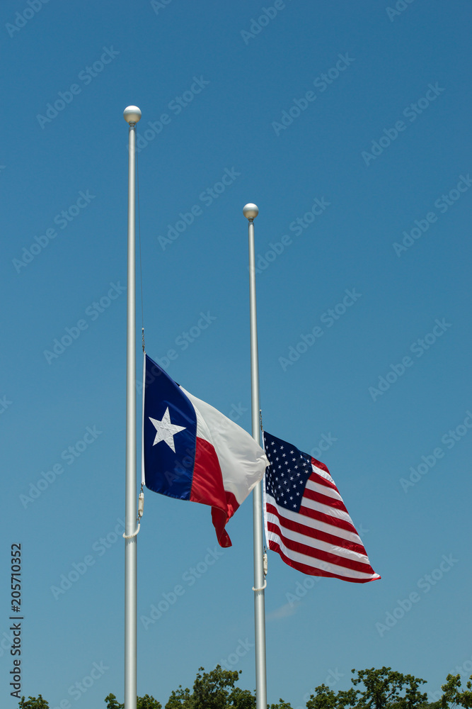 The state flag of Texas and the United States flag flying side by side ...