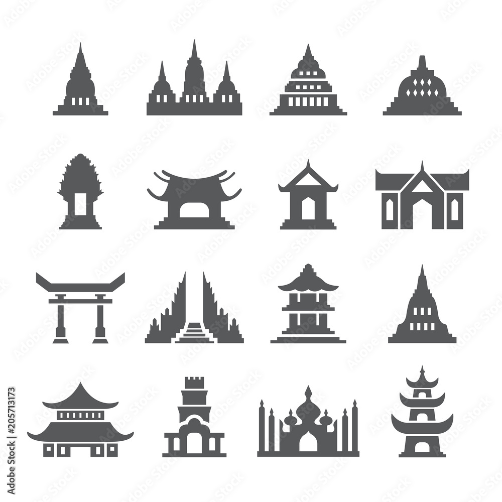 Asia Temple icon set Stock Vector | Adobe Stock
