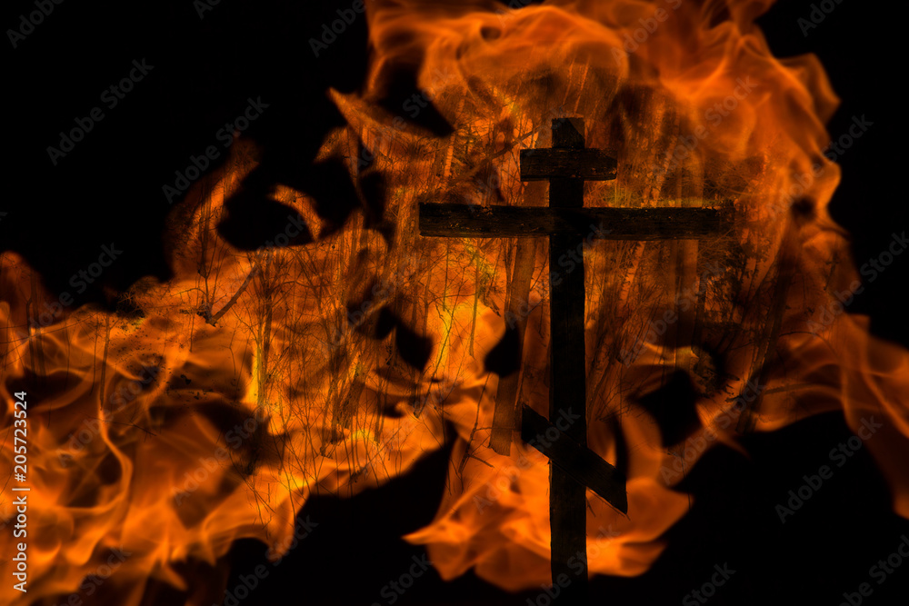 Fire cross in black background Stock Photo | Adobe Stock