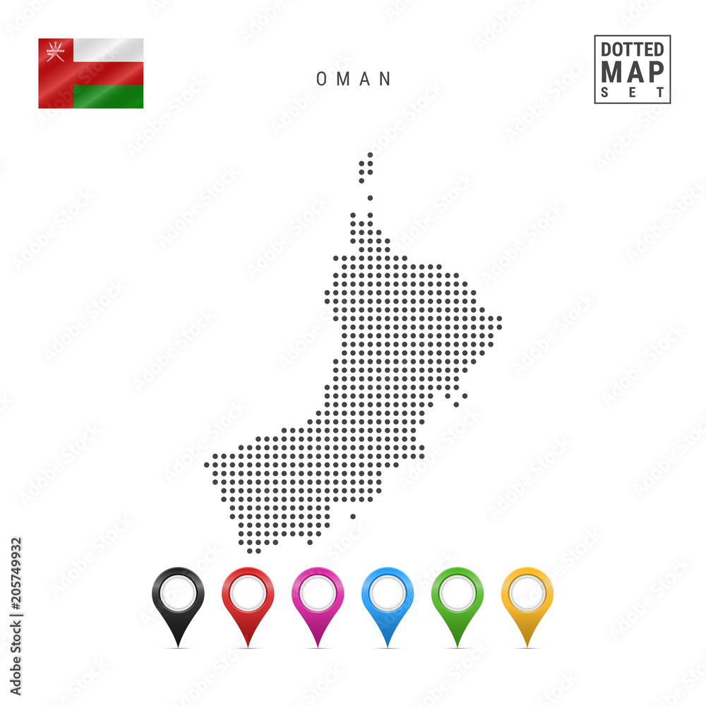 Vector Dotted Map of Oman. Simple Silhouette of Oman. The National Flag ...