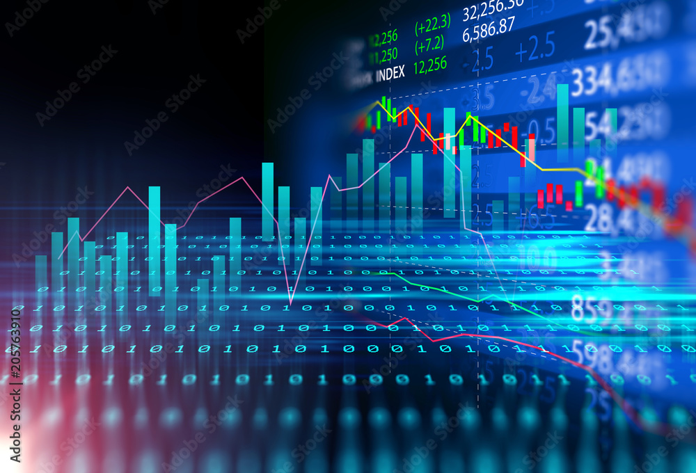 stock market investment graph with indicator and volume data. Stock ...