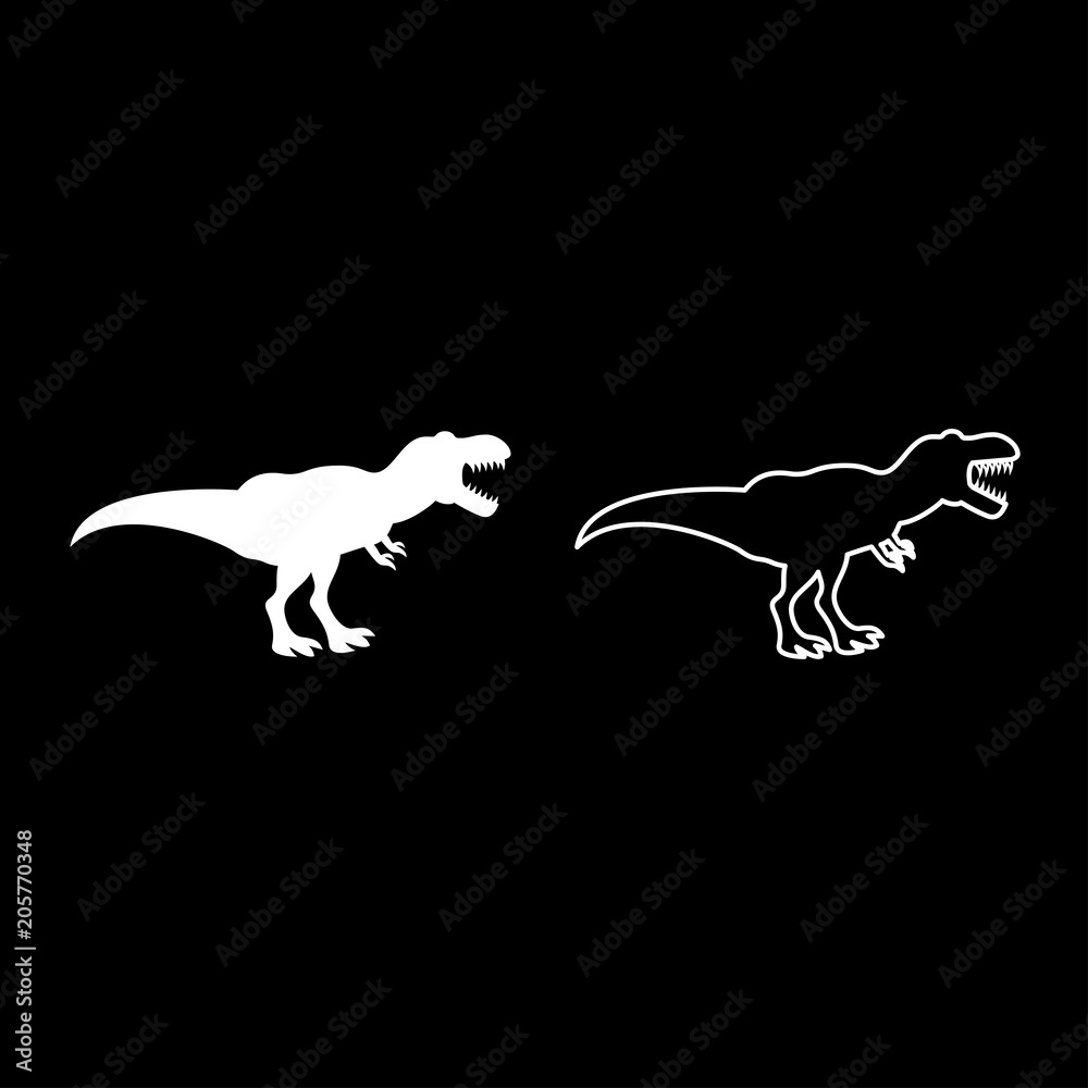 Dinosaur tyrannosaurus t rex icon set white color illustration flat ...