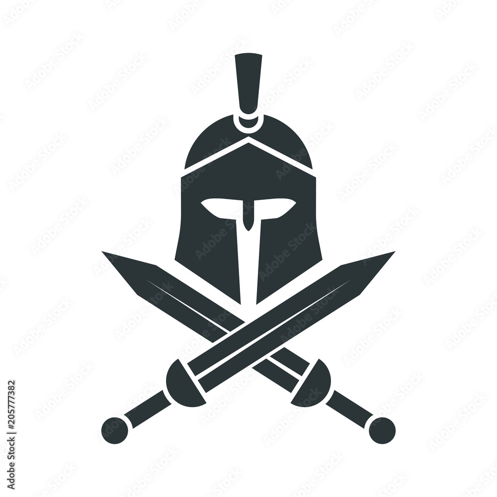 Spartan helmet. Crossed swords. Greek warrior., obrazy, fototapety ... Spartan helmet. Crossed swords. Greek warrior., obrazy, fototapety ...
