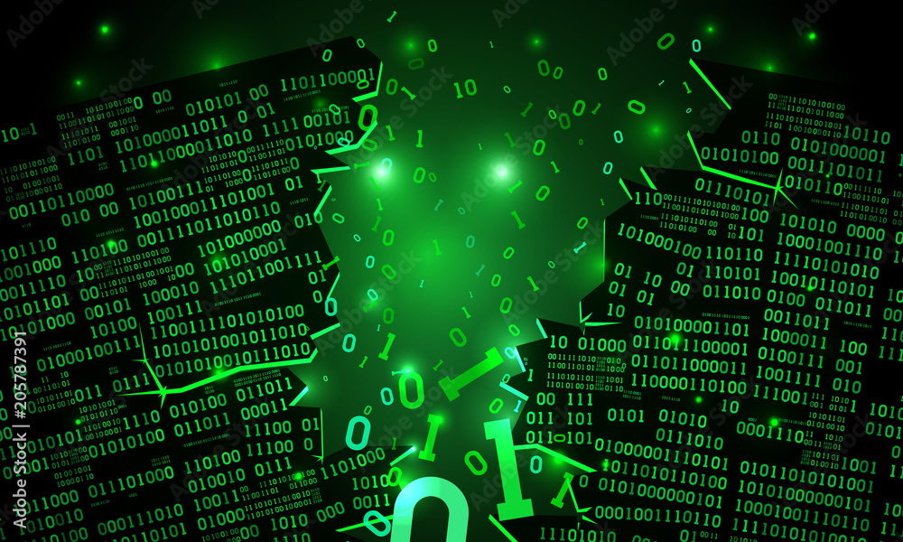 Abstract Futuristic Cyberspace With A Hacked Array Of Binary Data Broken Falling Binary Code