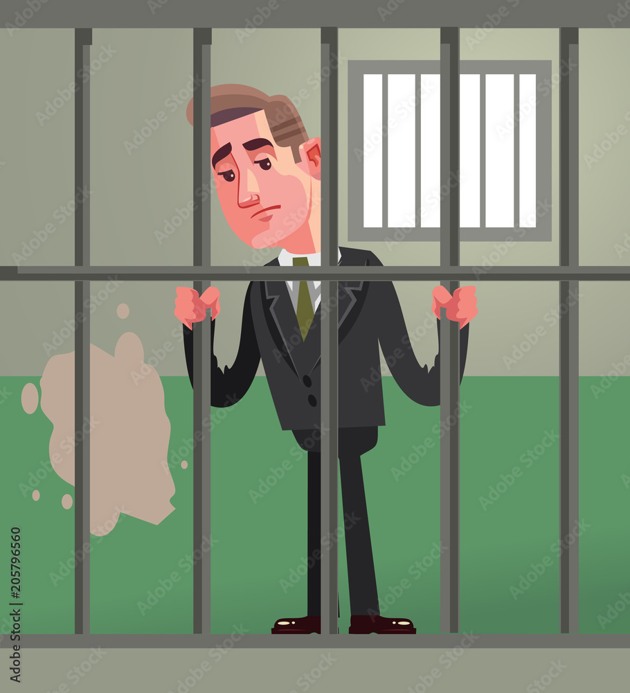 Sad unhappy office worker businessman politician character in prison ...