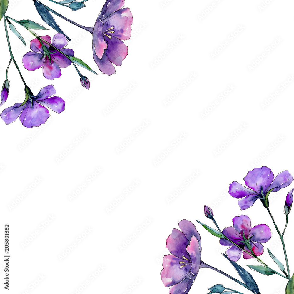 Violet flax. Floral botanical flower. Frame border ornament square ...