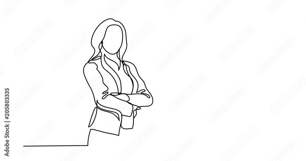 Self drawing animation of two standing business women - continuous line ...