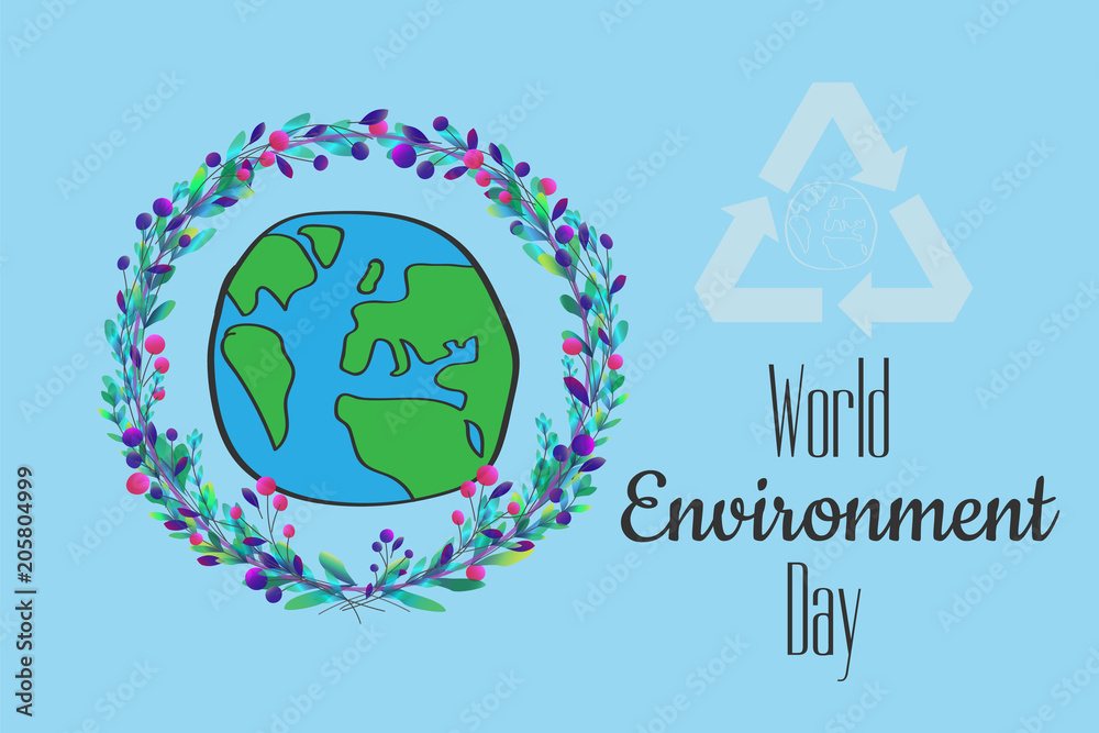World environment day hand lettering card on blurred background. Vector ...