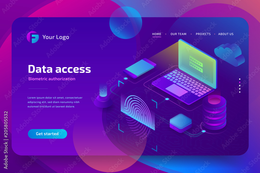 Network data access with biometric authorization concept. Scan ...