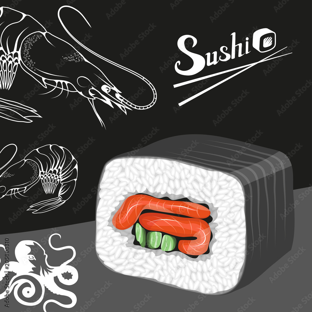 Sushi logo. Realistic sushi illustration. Dish of traditional Japanese ...