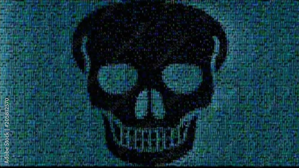 Analog capture (intentional heavy distortion fx): a skull made of ASCII ...