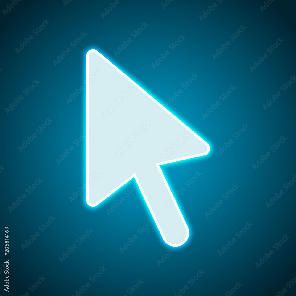 computer mouse arrow icon. Neon style. Light decoration icon. Bright ...