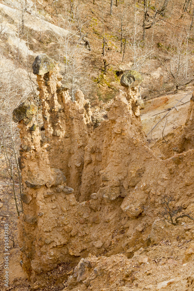 Natural phenomenon, peculiar rock formation - pile of earth pyramids ...