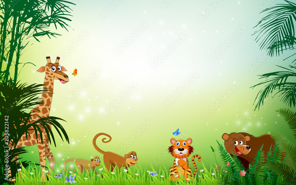 Jungle or Zoo Themed Animal Background Stock Vector | Adobe Stock