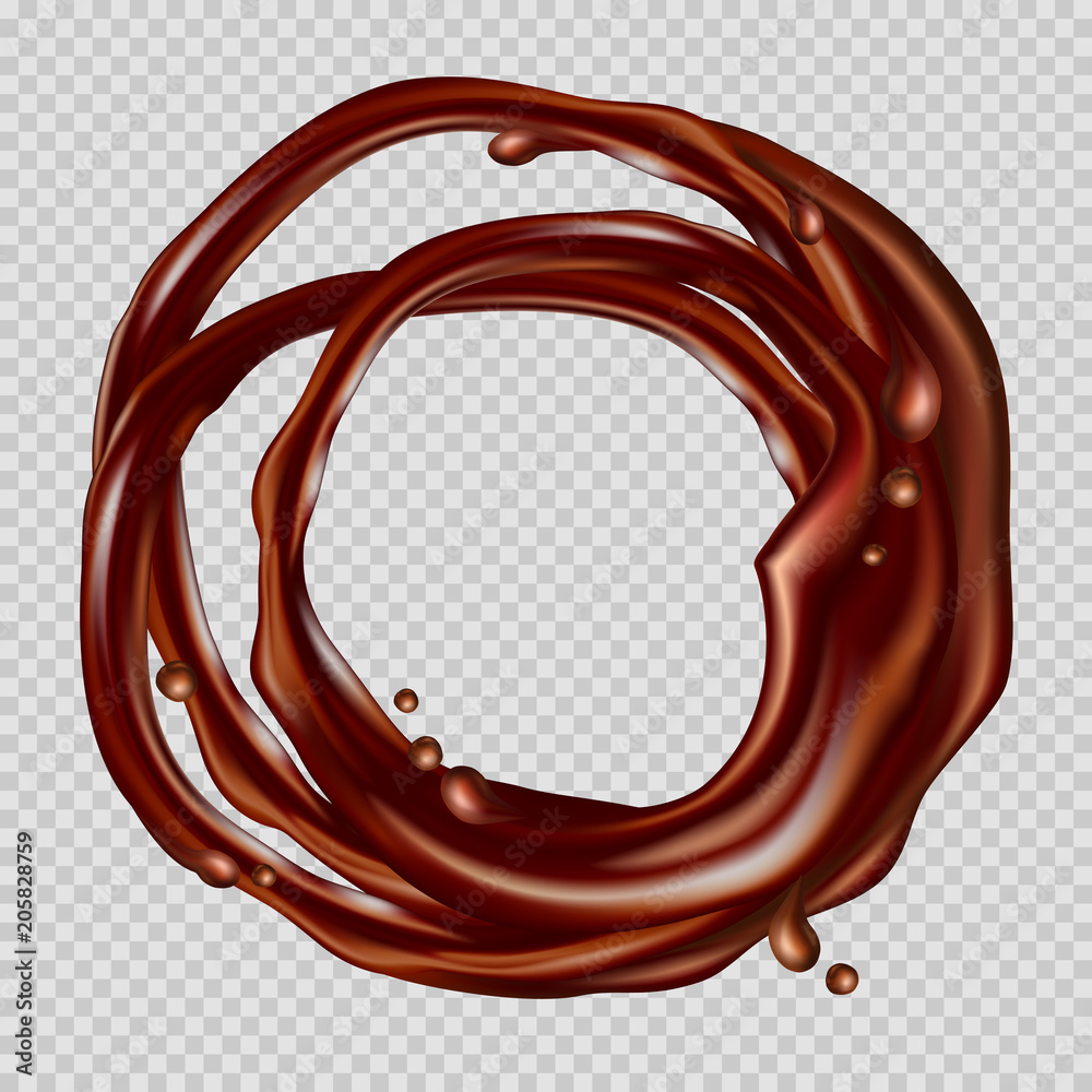 Realistic chocolate splash and drops flow in a circle. Vector ...