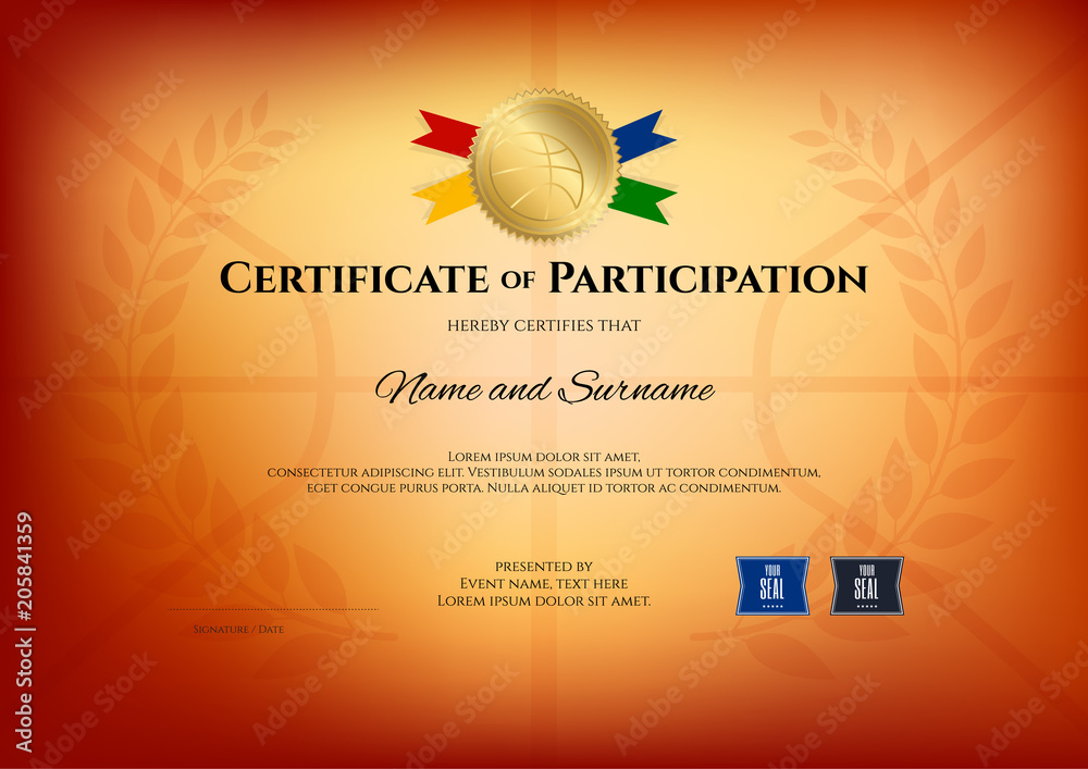 Certificate template in basketball sport theme with basketball theme ...