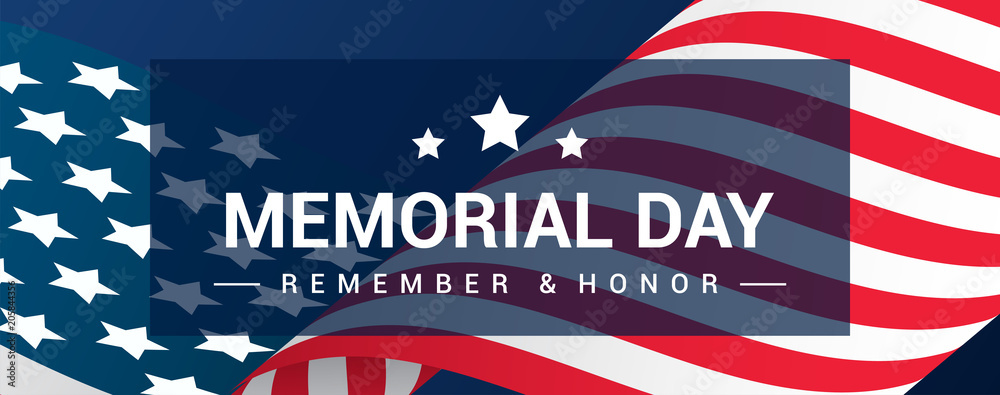 Memorial Day Banner Vector illustration, USA flag waving on blue ...