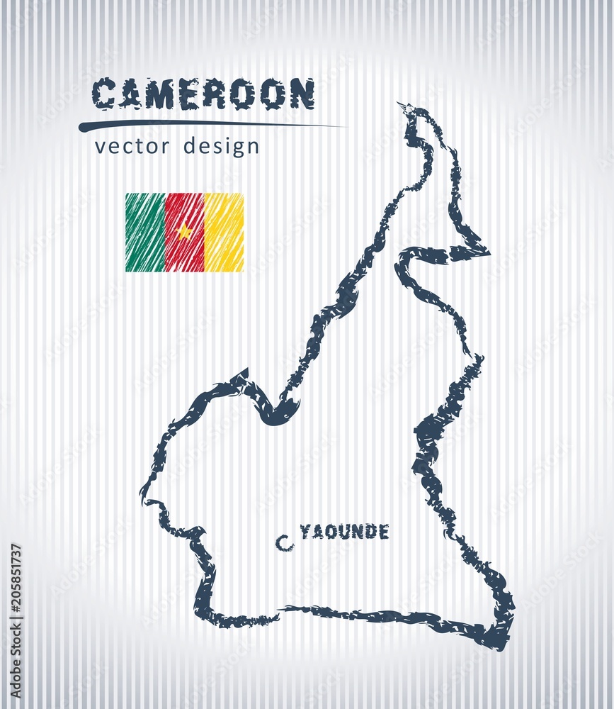 Cameroon national vector drawing map on white background Stock Vector ...