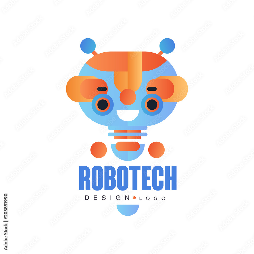 Robotech logo design, badge with friendly robot for company identity ...