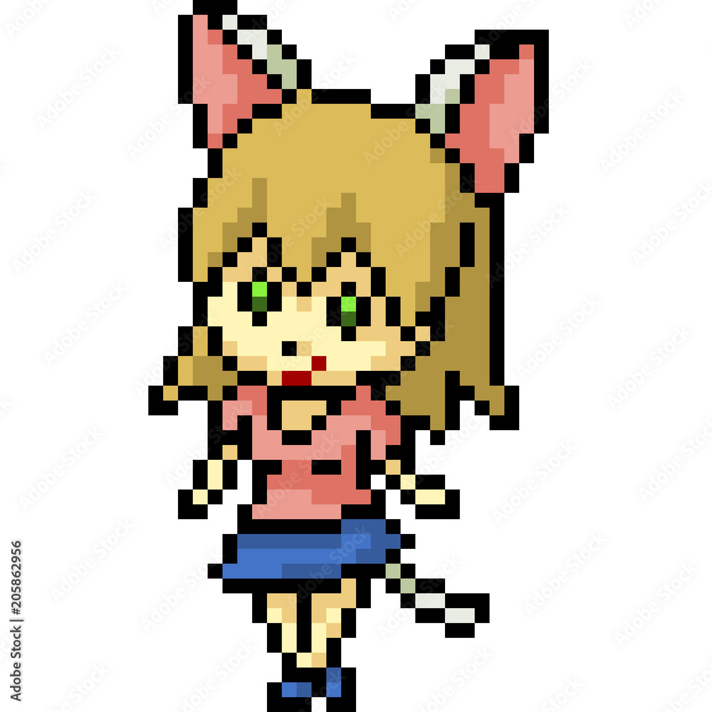 vector pixel art cat girl Stock Vector | Adobe Stock