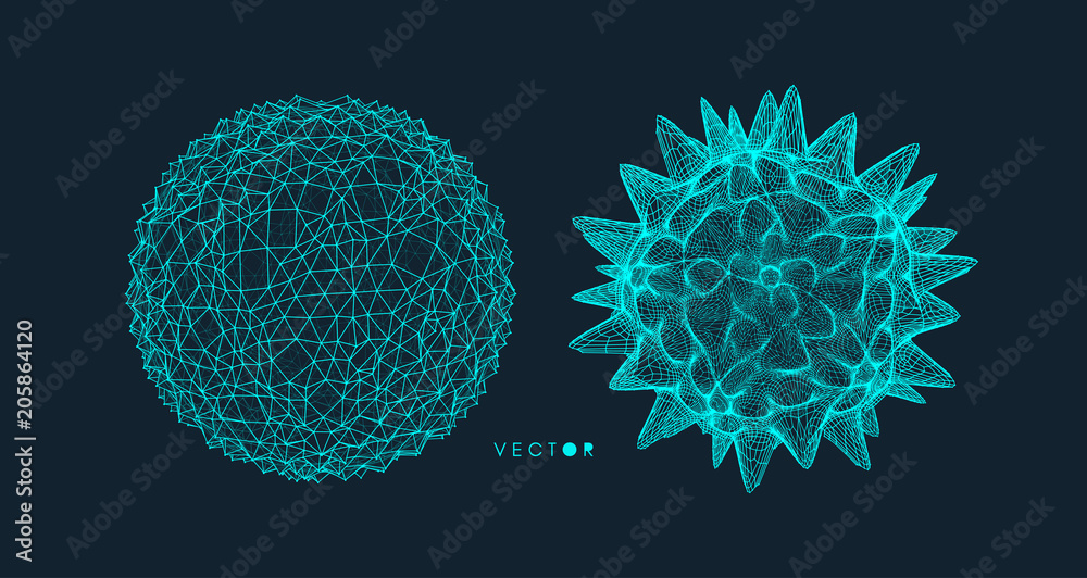 Sphere with connected lines. Crystal. Global digital connections ...