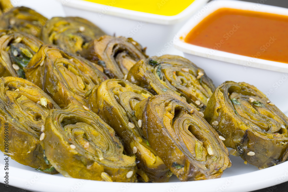 Indian Spicy Food Patra Also Called Paatra, Alu Vadi or Patrode is a ...