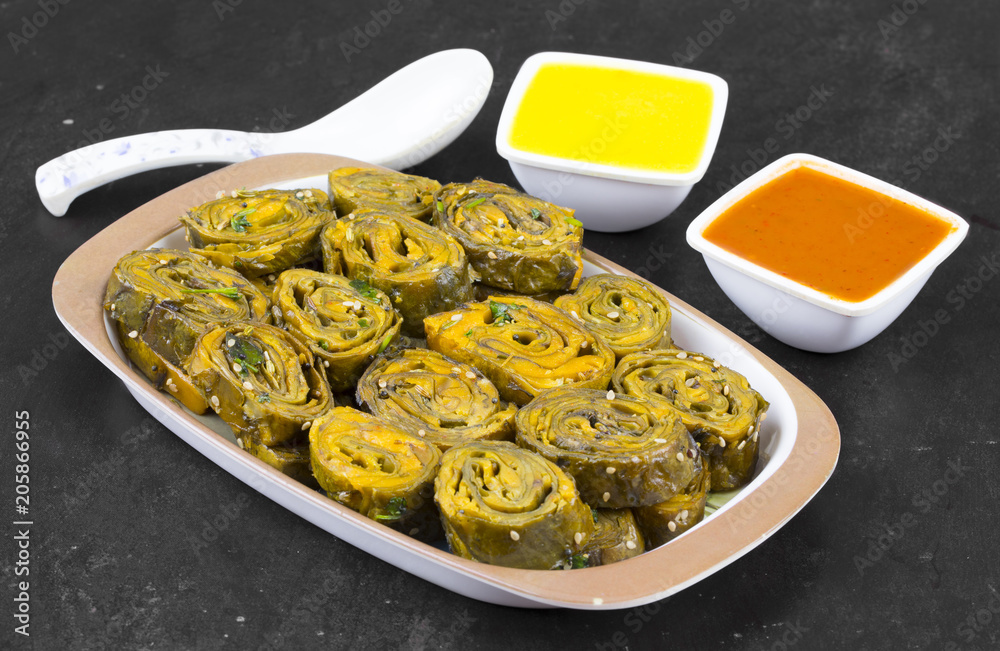Indian Spicy Food Patra Also Called Paatra, Alu Vadi or Patrode is a ...
