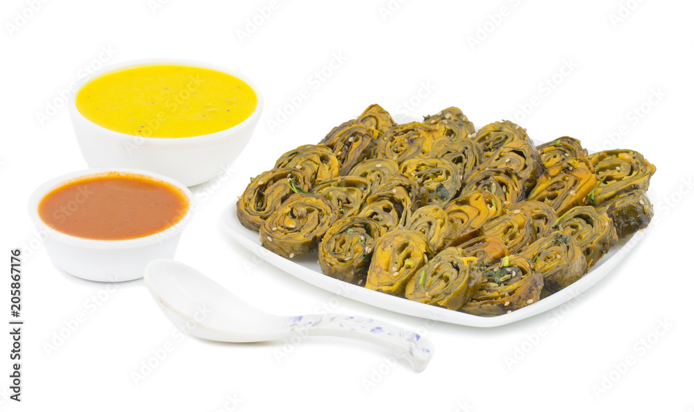 Indian Spicy Food Patra Also Called Paatra, Alu Vadi or Patrode is a ...